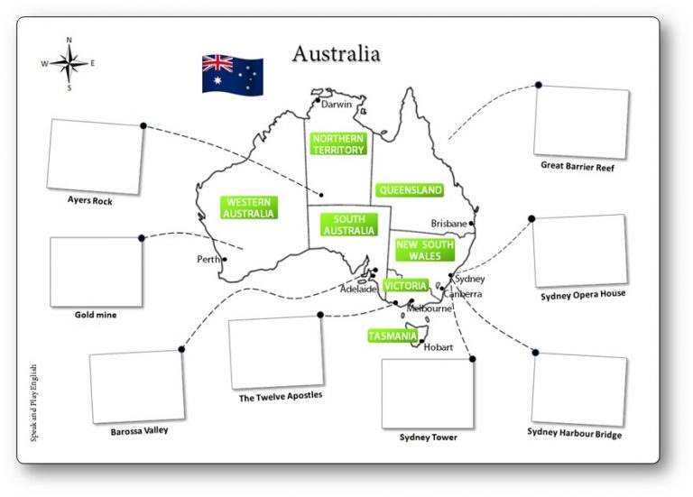 Printable Australia Illustrated Map for Children - Australian Map for ...