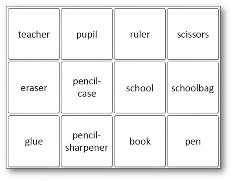 Classroom Objects Memory Game - Free Printable - Speak and Play English