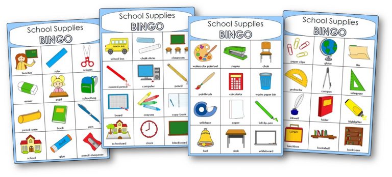School Supplies Bingo Game - Free Download - Classroom Objects Bingo ...